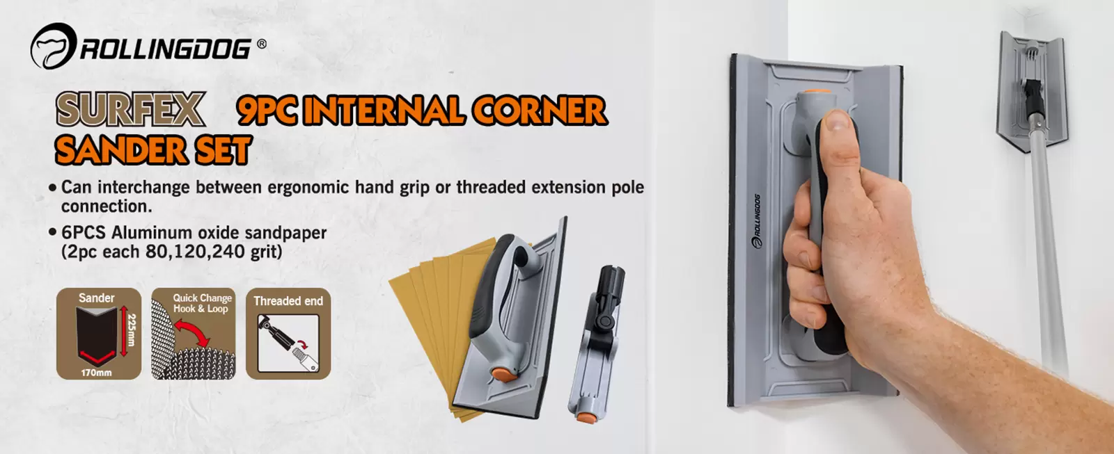 Rollingdog Brand Owner SURFEX™ 9PC Internal Corner Sander Set ...